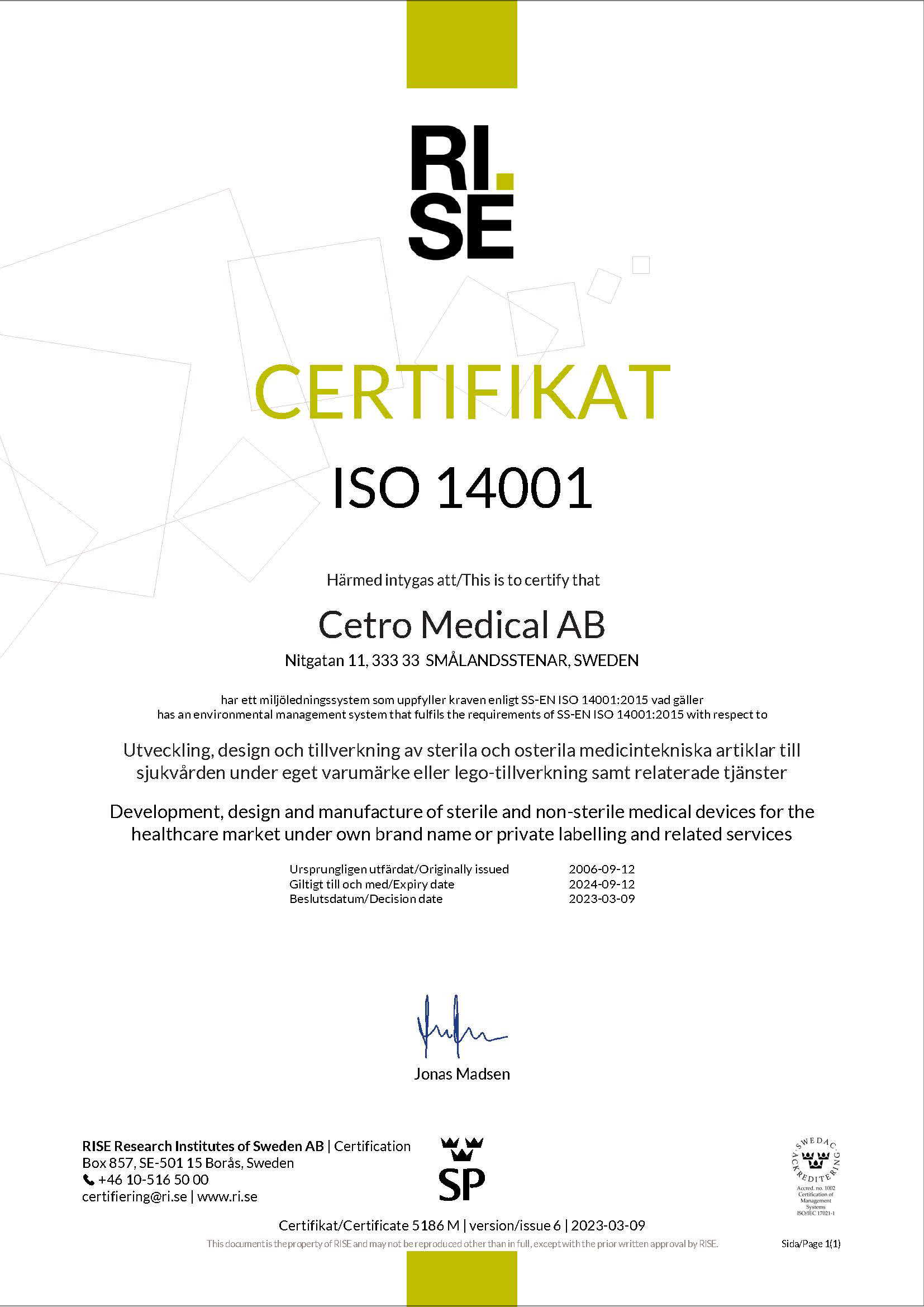 Miljö och Kvalitet - Cetro Medical